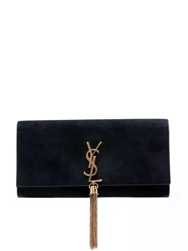 Saint Laurent Suede Monogram Kate Tassel Clutch Bag