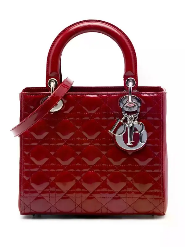 Dior Medium Patent Cannage Lady Satchel - Red