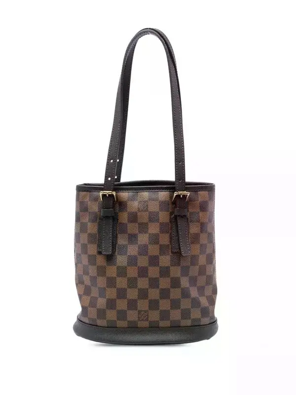 LOUIS VUITTON Damier Ebene Marais Bucket Bag - Brown