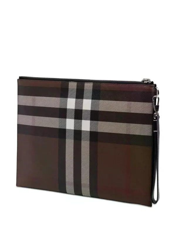 Burberry Check Coated Canvas Zip Pouch Clutch Bag - Brown