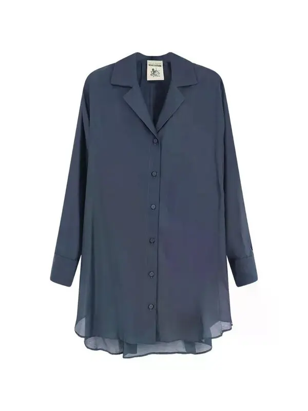 SEMICOUTURE Long Sleeve Shirt With Box Pleat Detail - Blue