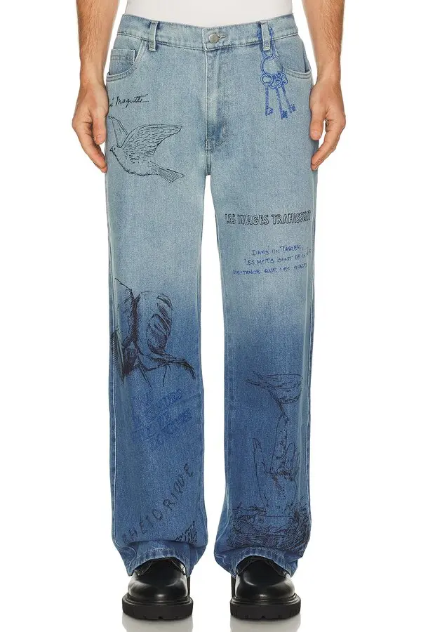 PAS UNE MARQUE Sketch Print Denim Pants