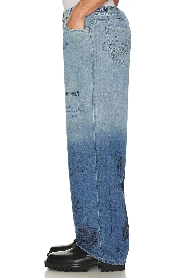 PAS UNE MARQUE Sketch Print Denim Pants