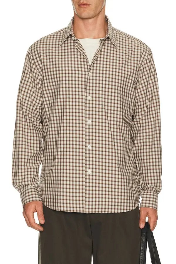 Theory Park Check Weekend Shirt In Brown