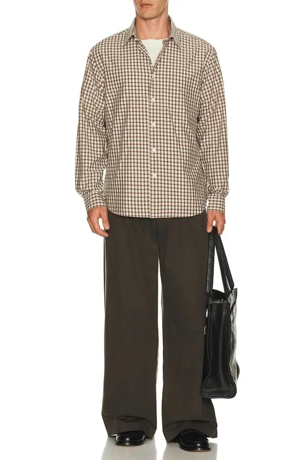Theory Park Check Weekend Shirt In Brown