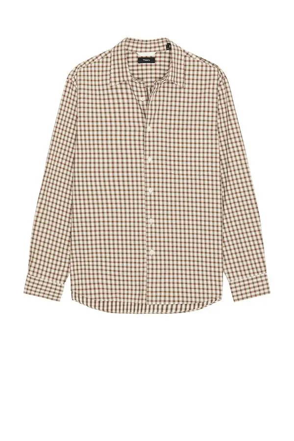 Theory Park Check Weekend Shirt In Brown