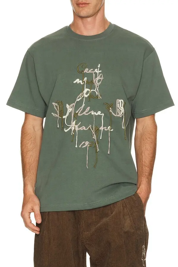 PAS UNE MARQUE Hand Stitched Embroidery Ceci Tee - Green