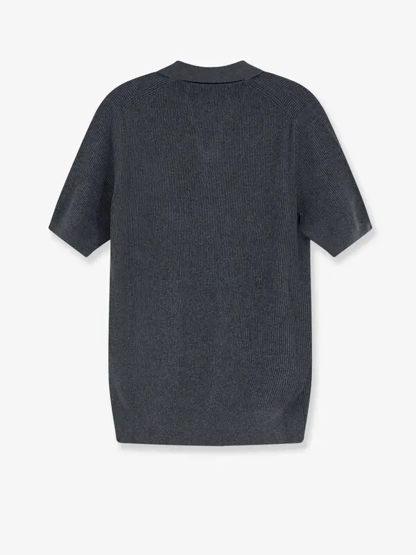 Brunello Cucinelli Cotton Polo Shirt With Ribbed Knit - Grey