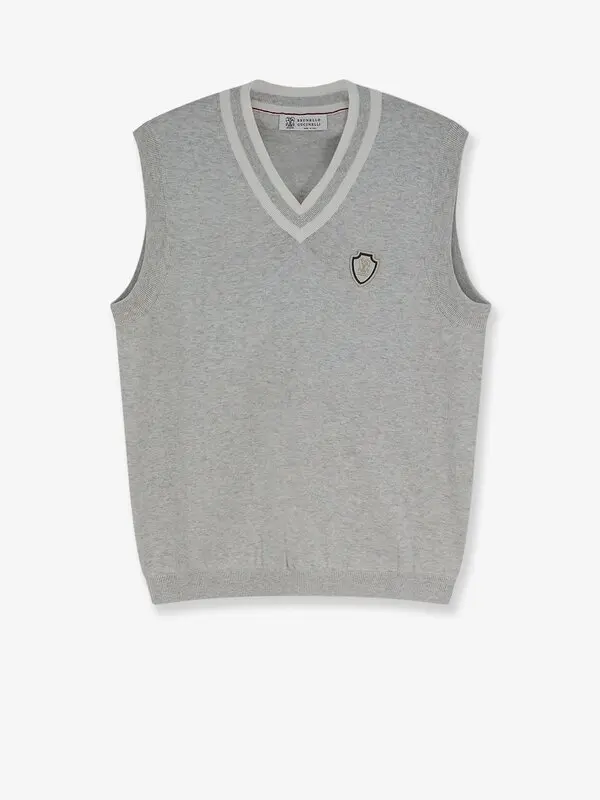 Brunello Cucinelli Cotton Vest With Front Logo Patch - Grey