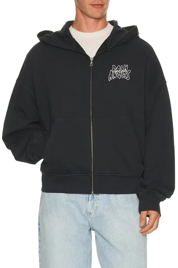 Palm Angels Palm Leaf Zipped Hoodie - Black & Multicolor