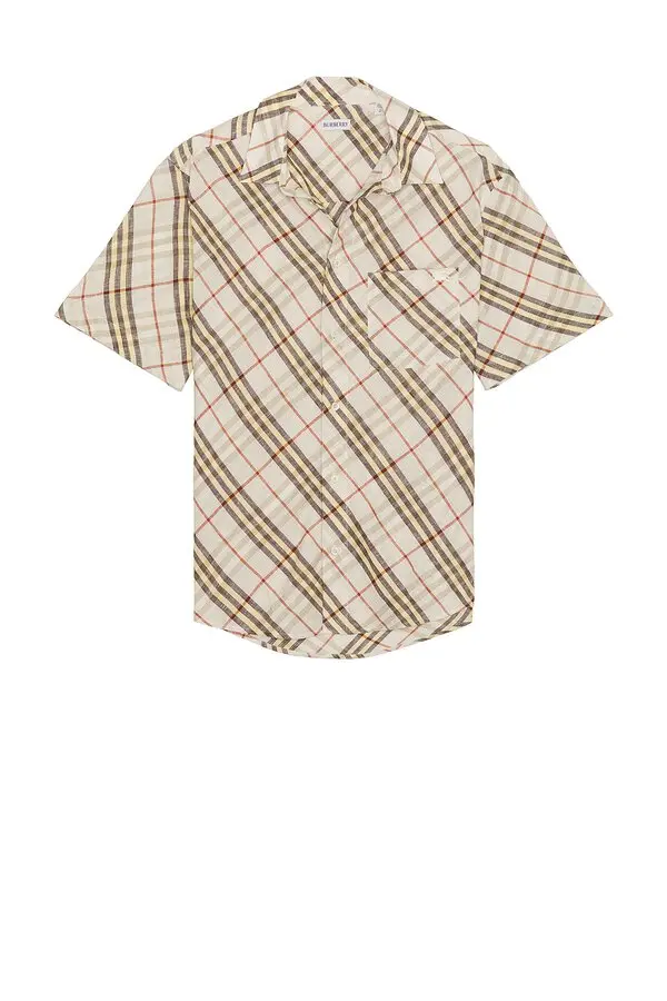 Burberry Roland Short Sleeve Check Ekd Shirt In Beige