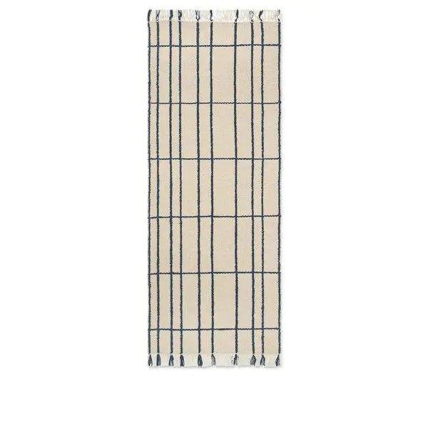 FERM LIVING Sen Runner Flat Weave Wool And Cotton Blend - Parchment/indigo