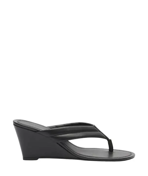 ST. AGNI Stitch Detail Thong Wedge Sandals - Black