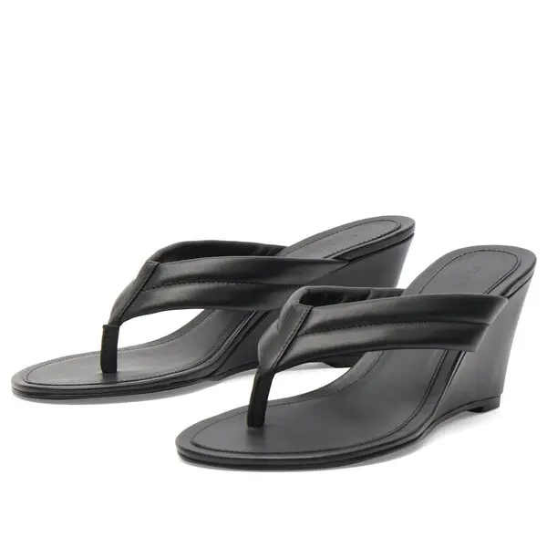 ST. AGNI Stitch Detail Thong Wedge Sandals - Black
