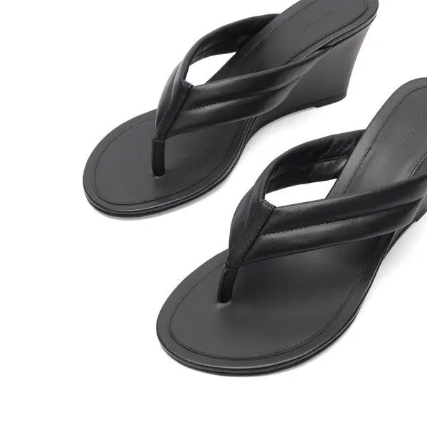 ST. AGNI Stitch Detail Thong Wedge Sandals - Black