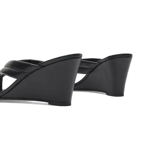 ST. AGNI Stitch Detail Thong Wedge Sandals - Black