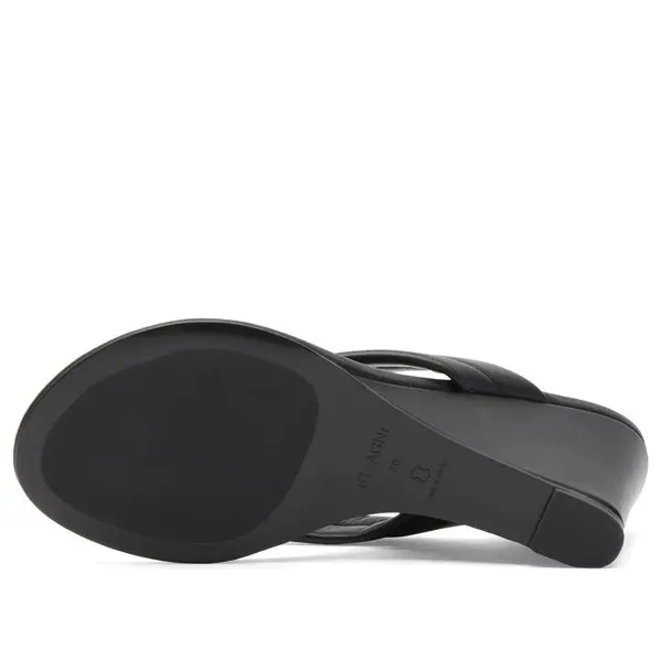ST. AGNI Stitch Detail Thong Wedge Sandals - Black