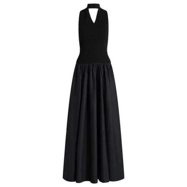 ST. AGNI Knit Halter Maxi Dress With Gathered Waist
