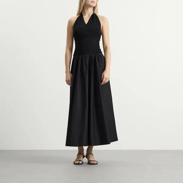 ST. AGNI Knit Halter Maxi Dress With Gathered Waist