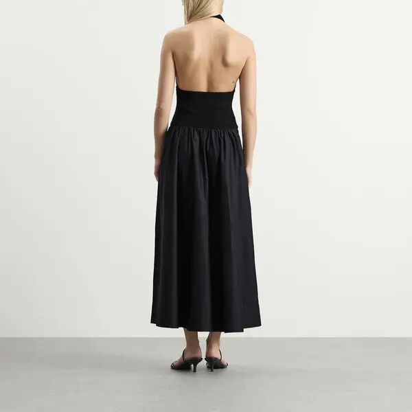 ST. AGNI Knit Halter Maxi Dress With Gathered Waist