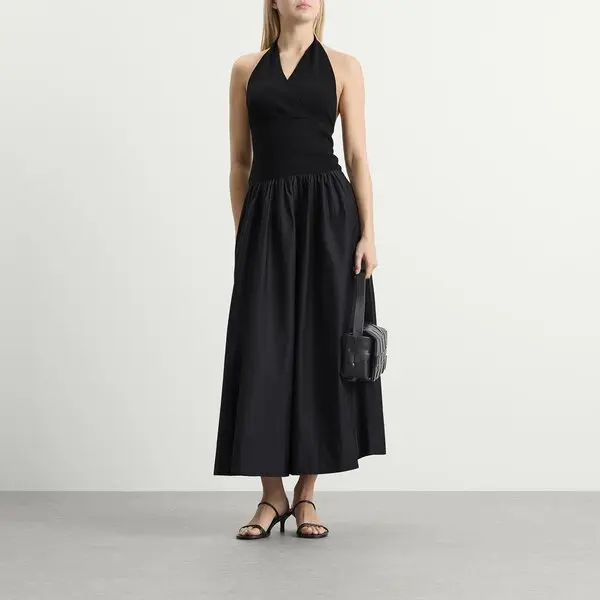 ST. AGNI Knit Halter Maxi Dress With Gathered Waist