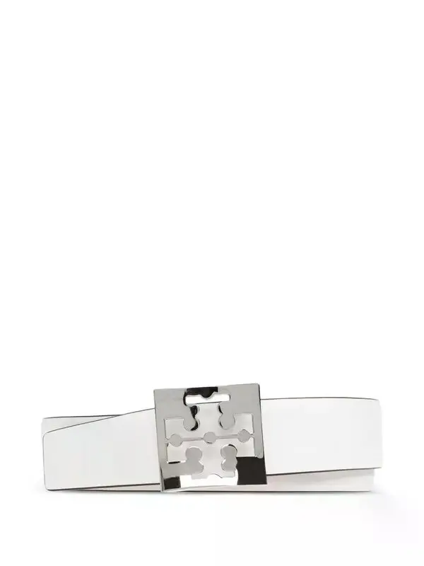 Tory Burch Logo Plaque Reversible Belt - White