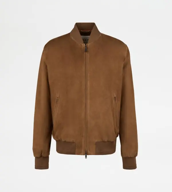 TOD'S Brera Bomber Jacket In Pashmy Suede - Brown
