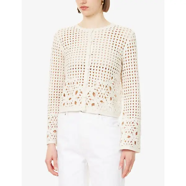 FRAME Cut-out Weave Cotton Cardigan - Cream