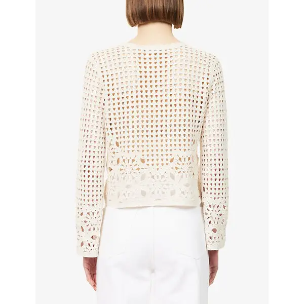 FRAME Cut-out Weave Cotton Cardigan - Cream