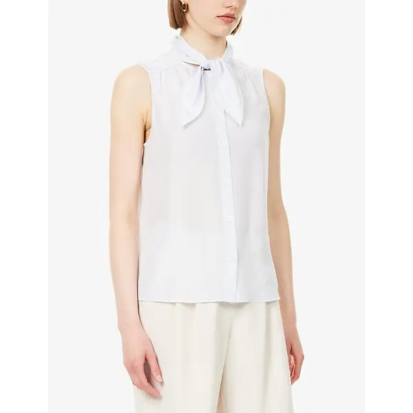 FRAME Novelist Neck-tie Silk Tank Shirt