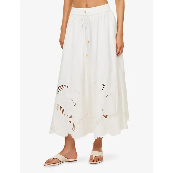 Zimmermann Embroidered Cotton Midi Skirt - Ivory