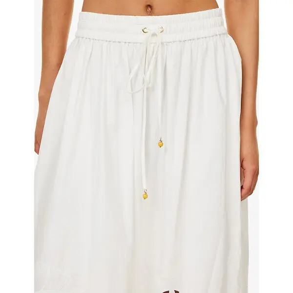 Zimmermann Embroidered Cotton Midi Skirt - Ivory