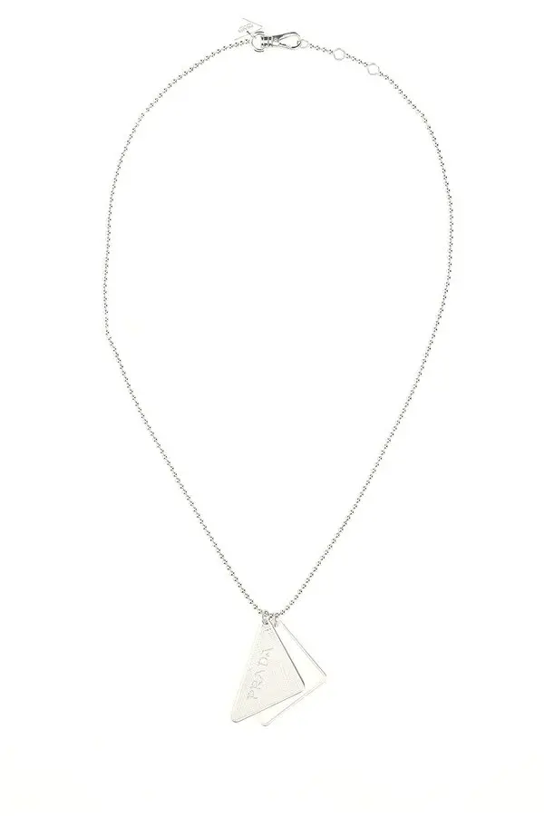 Prada Silver Tone Chain Necklace With Pendant