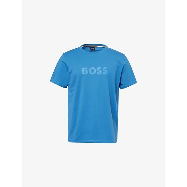 BOSS Sun-protection Regular-fit Cotton-jersey T-shirt - Open Blue