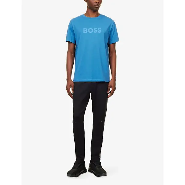 BOSS Sun-protection Regular-fit Cotton-jersey T-shirt - Open Blue
