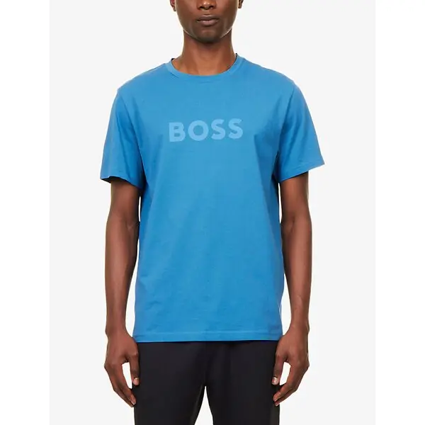 BOSS Sun-protection Regular-fit Cotton-jersey T-shirt - Open Blue