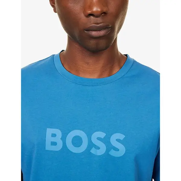 BOSS Sun-protection Regular-fit Cotton-jersey T-shirt - Open Blue