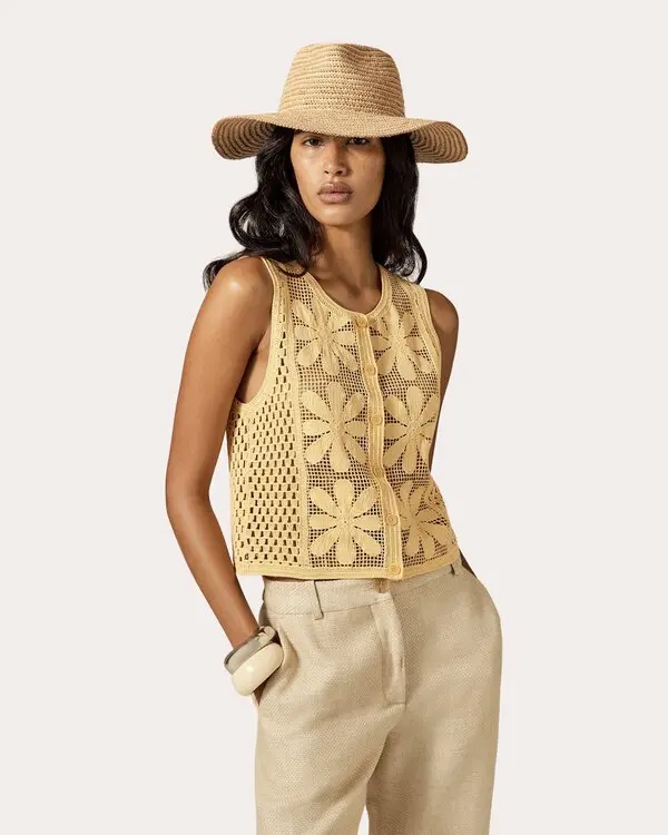 Helen Kaminski Steevie Stripe Crocheted Raffia Fedora - Neutral