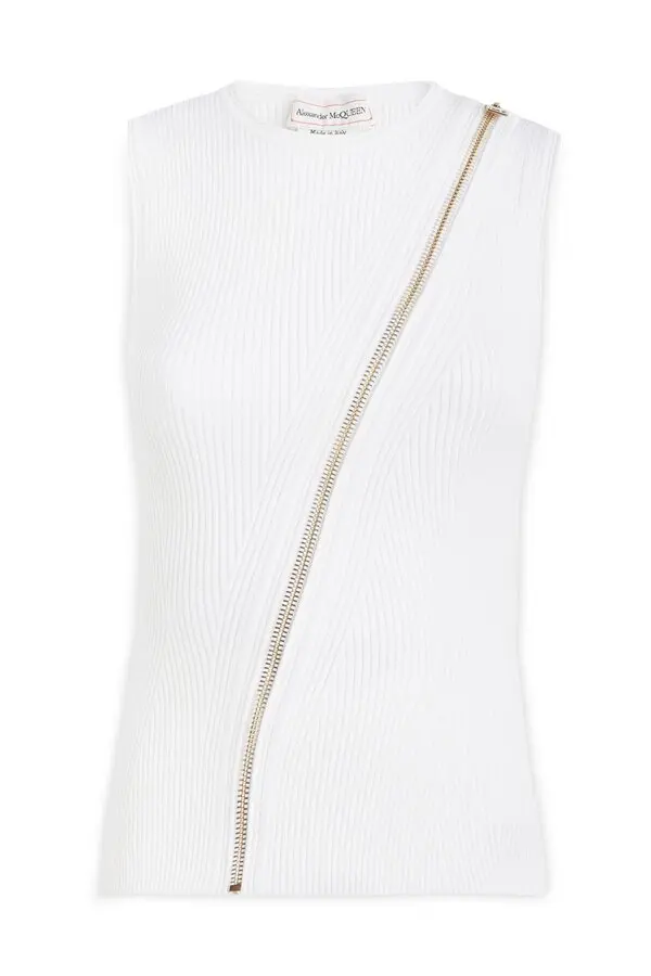 Alexander McQueen Ribbed Sleeveless Top With Asymmetrical Zip Detail