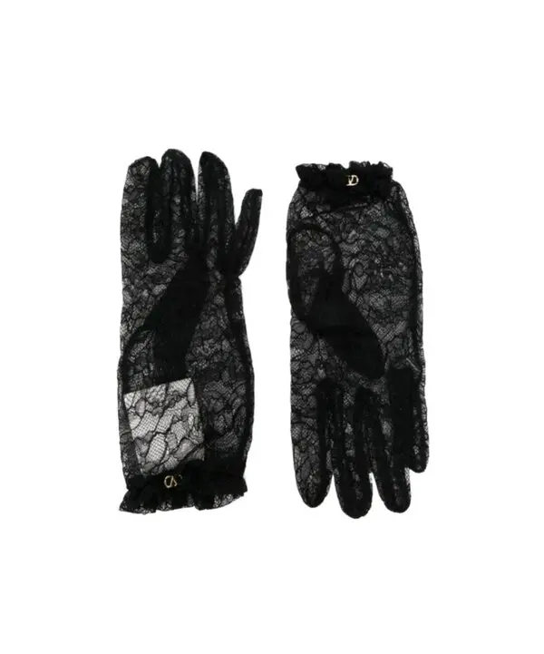 Valentino Garavani Vlogo Signature Lace Gloves - Black
