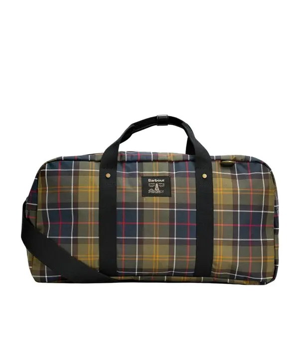 Barbour Logo Patch Check Pattern Luggage Bag - Black