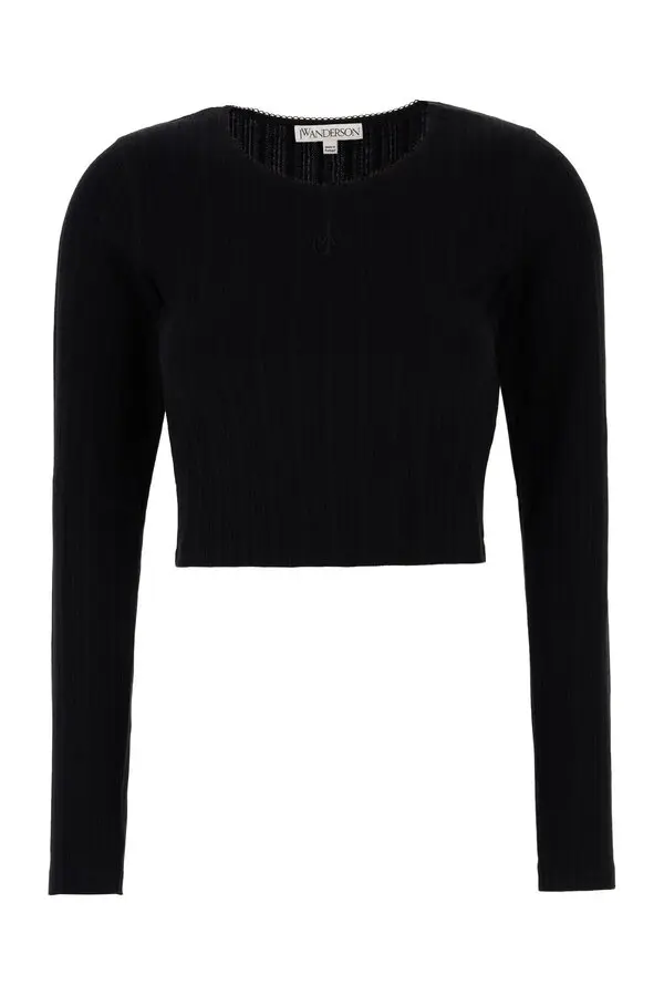 JW Anderson Cropped Ribbed Knit Top With Logo Detail