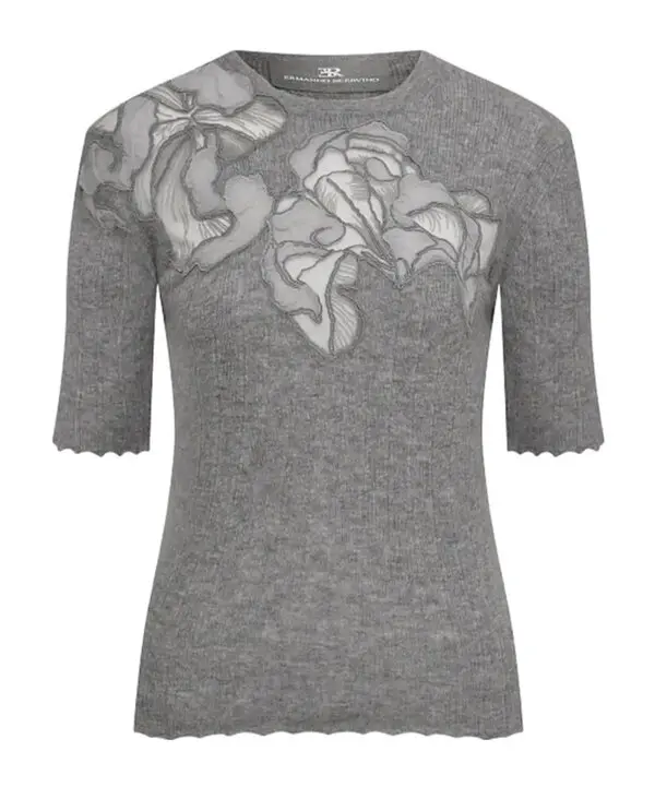 Ermanno Scervino Ribbed T-shirt With Floral Appliqu - No
