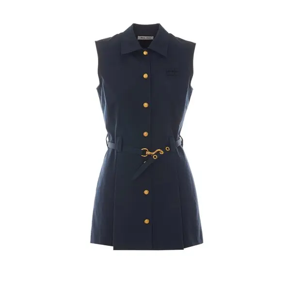 Miu Miu Belted Pleated Mini Dress - Blue