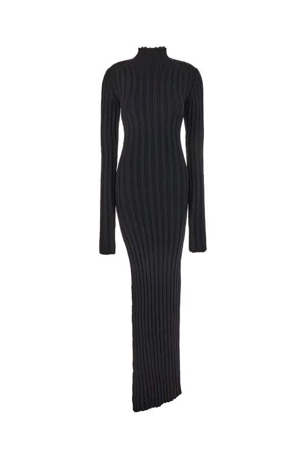 ANN DEMEULEMEESTER Ribbed Knit High Neck Maxi Dress