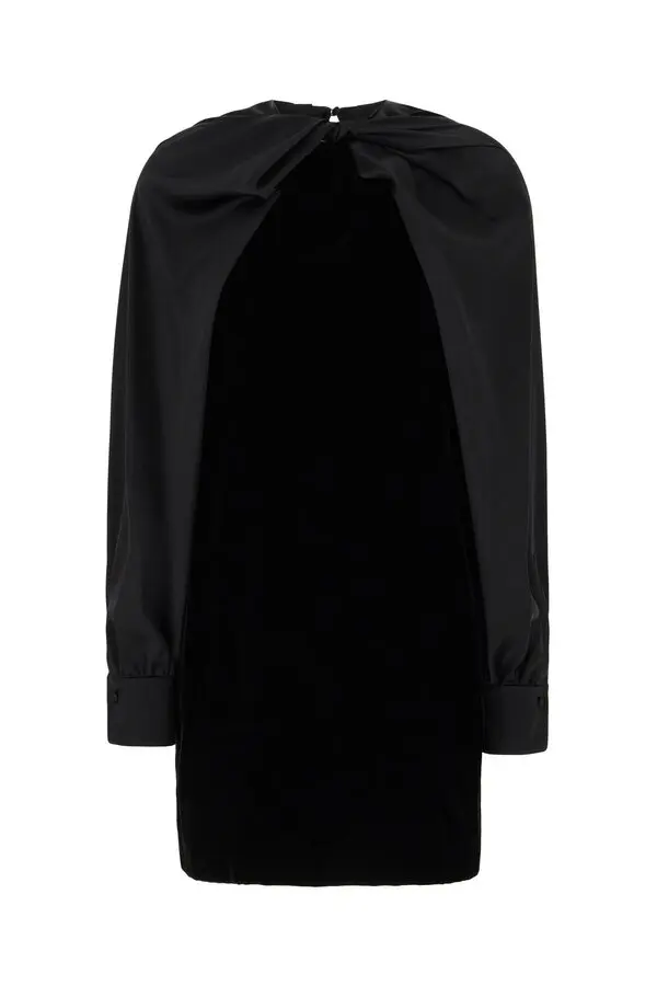 Max Mara Black Velvet Dress With Cape Effect - Multicolor