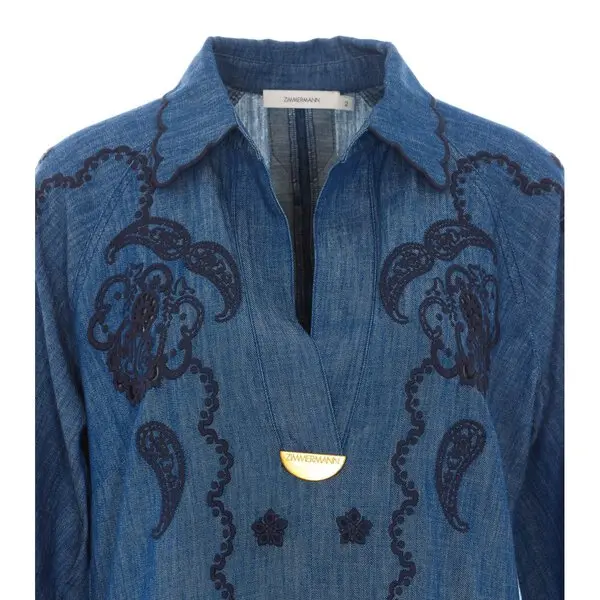 Zimmermann Aster Embroidered Midi Dress - Blue