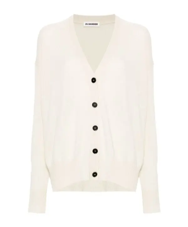 JIL SANDER Drop Shoulder V-neck Cashmere Cardigan - Cloud White