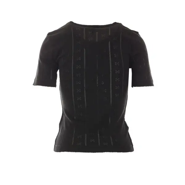 GANNI Compact Pointelle T-shirt With Embroidered Logo - Black