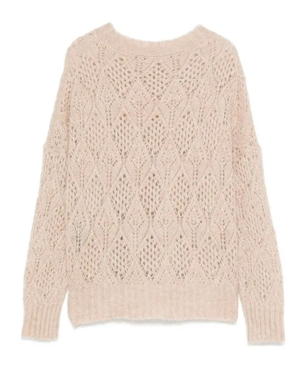 D.exterior Open-knit Round-neck Sweater